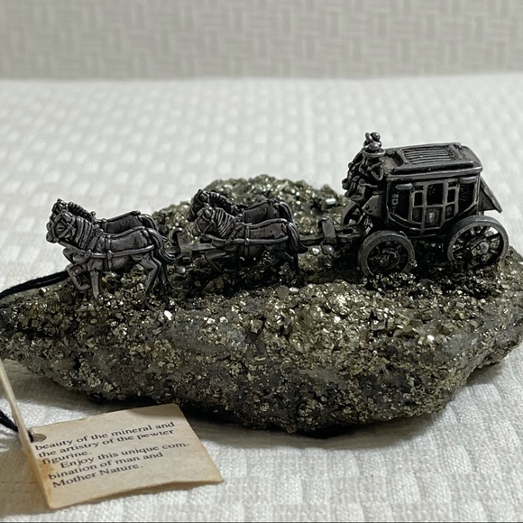 Other | Vintage Pyrite Mineral Rock Pewter Horse Covered Wagon Western ...
